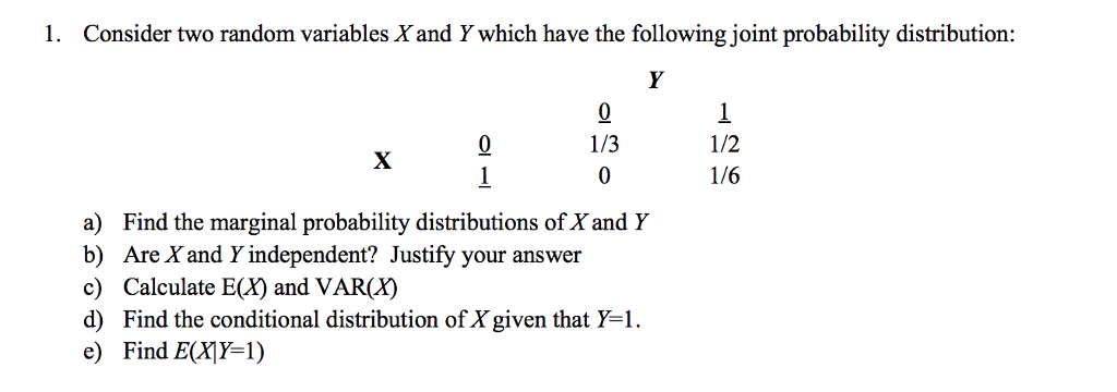 Solved 1. Consider two random variables Xand Y which have | Chegg.com Solved 1. Consider two random variables Xand Y which have | Chegg.com
