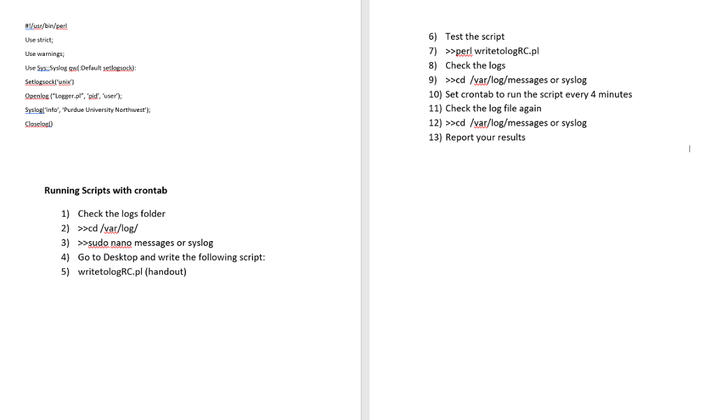 niug/bin/perl. Use strict Use warnings Use Sys Syslog | Chegg.com