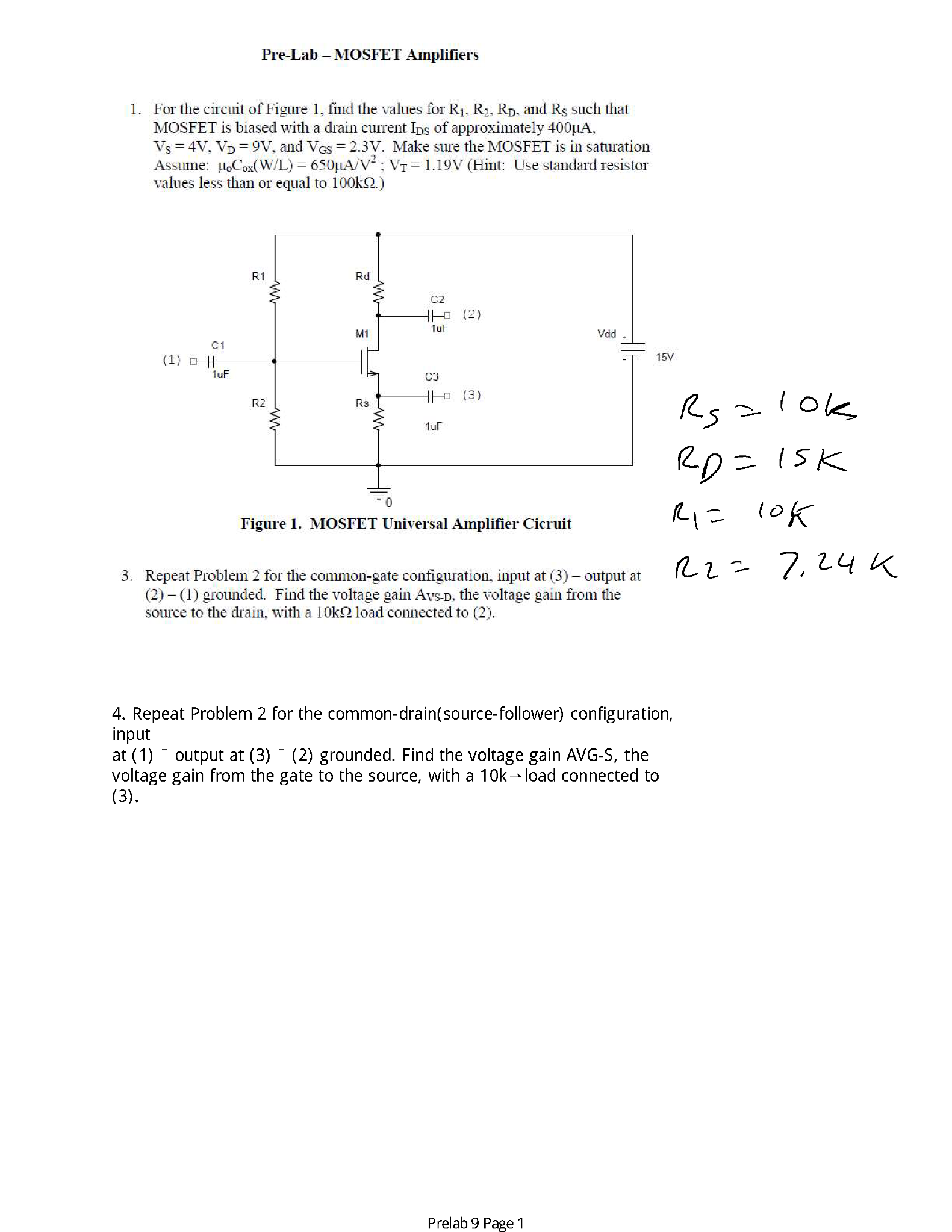 Solved For the circuit of Figure 1. find the values for R_1, | Chegg.com