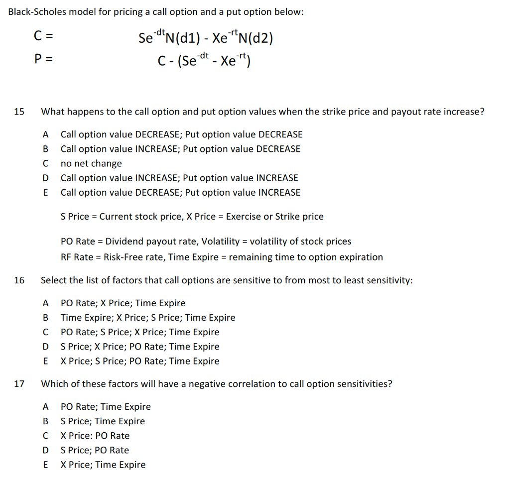 Solved Black-Scholes model for pricing a call option and a | Chegg.com