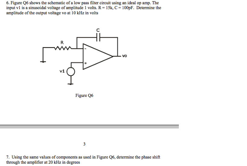 Solved 6. Figure Q6 shows the schematic of a low pass filter | Chegg.com