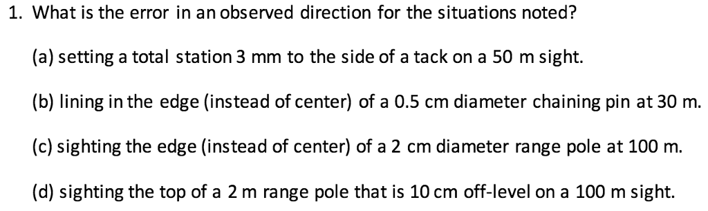 Solved What is the error in an observed direction for the | Chegg.com