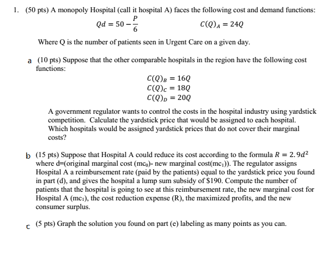 A monopoly Hospital (call it hospital A) faces the | Chegg.com