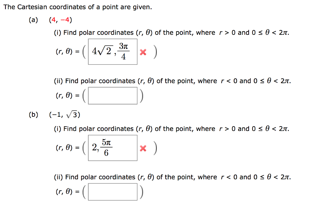 Solved The Cartesian coordinates of a point are given. (4, | Chegg.com