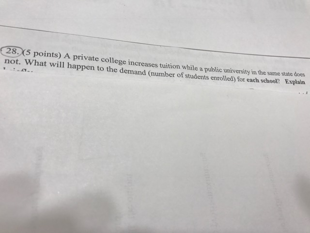 Solved A private college increases tuition while a public | Chegg.com
