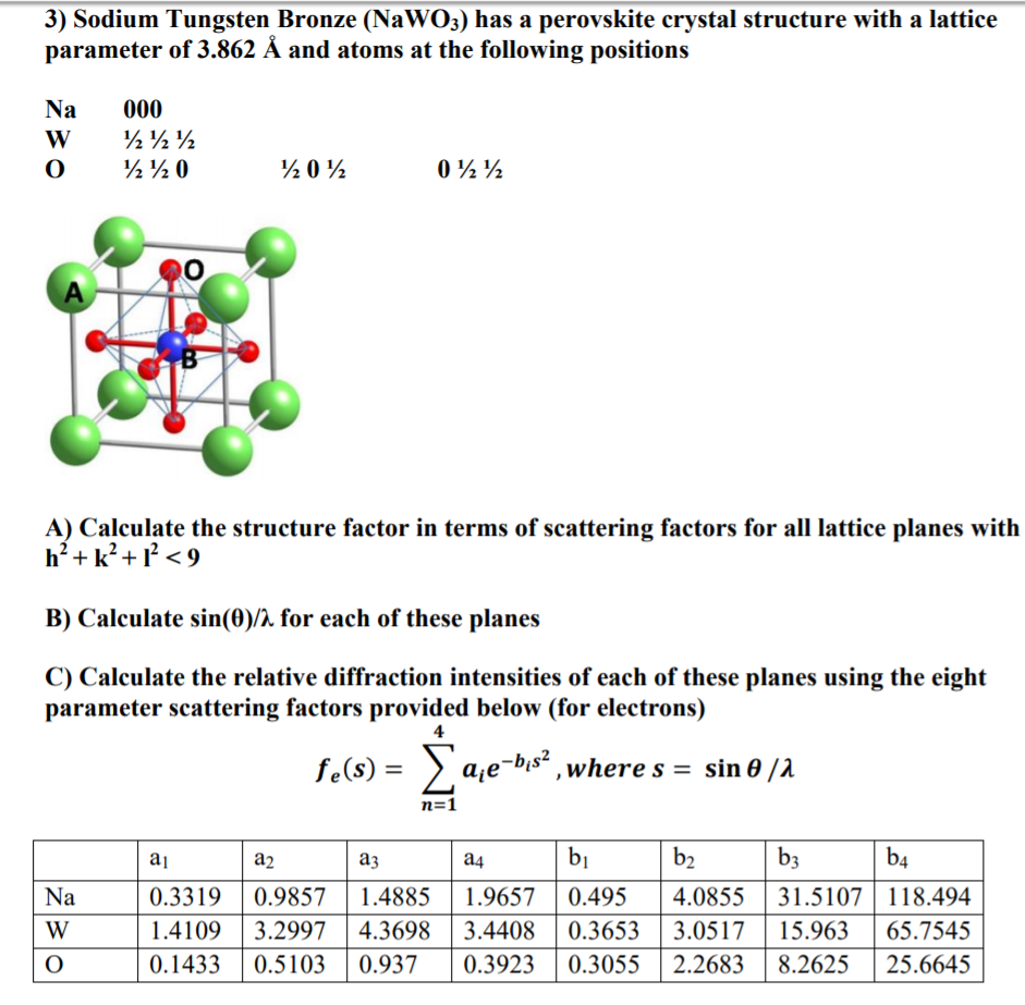 Solved 3) Sodium Tungsten Bronze (NaWO3) has a perovskite | Chegg.com