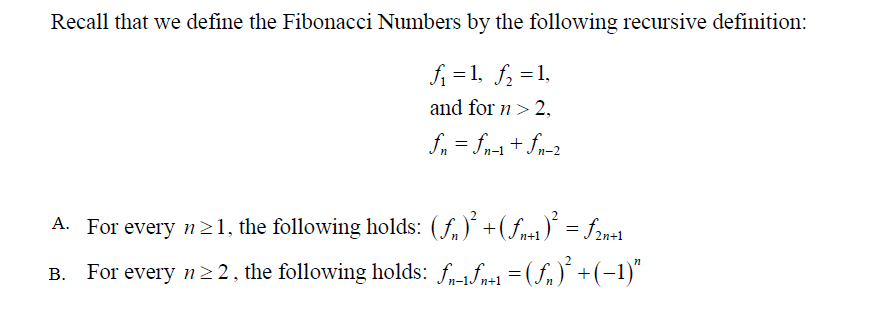Solved Recall that we define the Fibonacci Numbers by the | Chegg.com