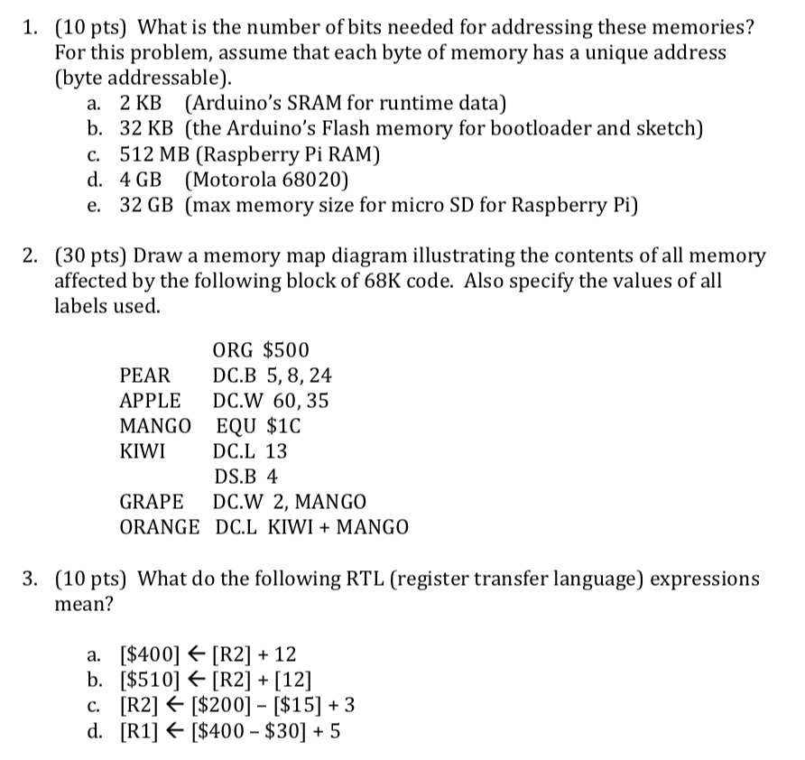 Solved (10 pts) What is the number of bits needed for | Chegg.com