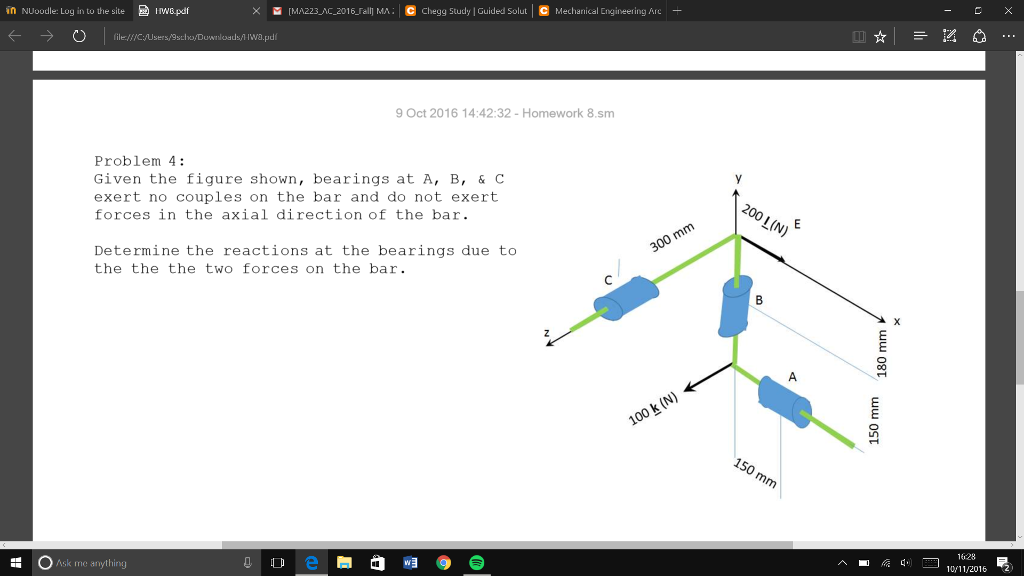 Solved Given the figure shown, bearings at A, B, & C exert | Chegg.com