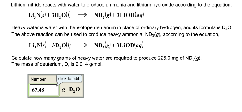 Solved Lithium nitride reacts with water to produce ammonia | Chegg.com