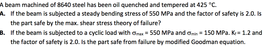 Solved A beam machined of 8640 steel has been oil quenched | Chegg.com