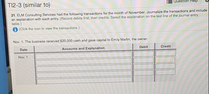 Solved T12-3 (similar to) Question Help Consulting Services | Chegg.com