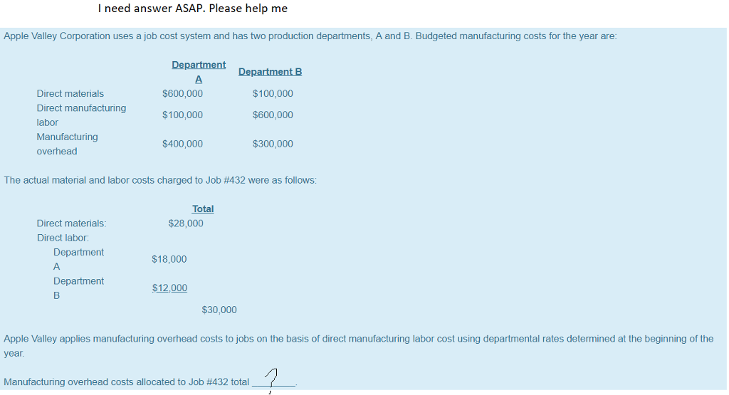 Solved I need answer ASAP. Please help me Apple Valley | Chegg.com