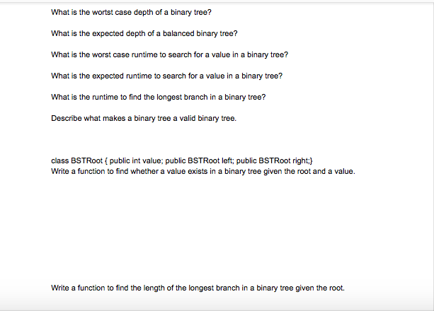 Solved What is the wortst case depth of a binary tree? What | Chegg.com