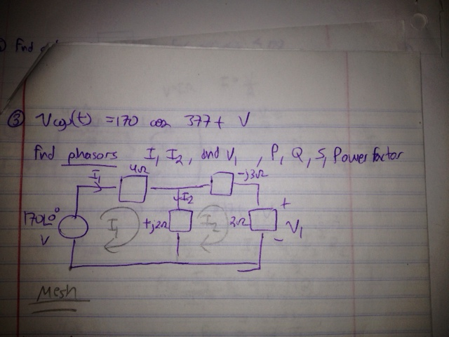 Solved V omega (t) = 170 cos 377t V find phasors I1, I2, | Chegg.com