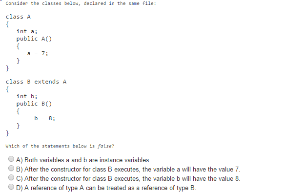 Solved Consider The Classes Below Declared In The Same 
