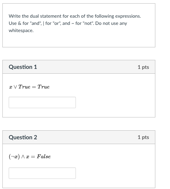 Solved Write the dual statement for each of the following | Chegg.com