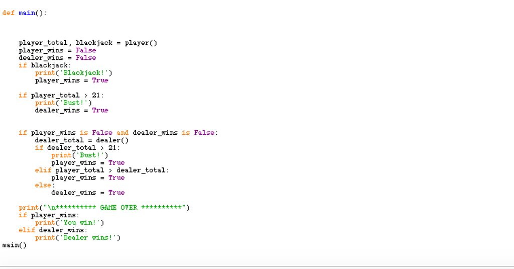 Python Blackjack Game, Hey i need help adding to this | Chegg.com