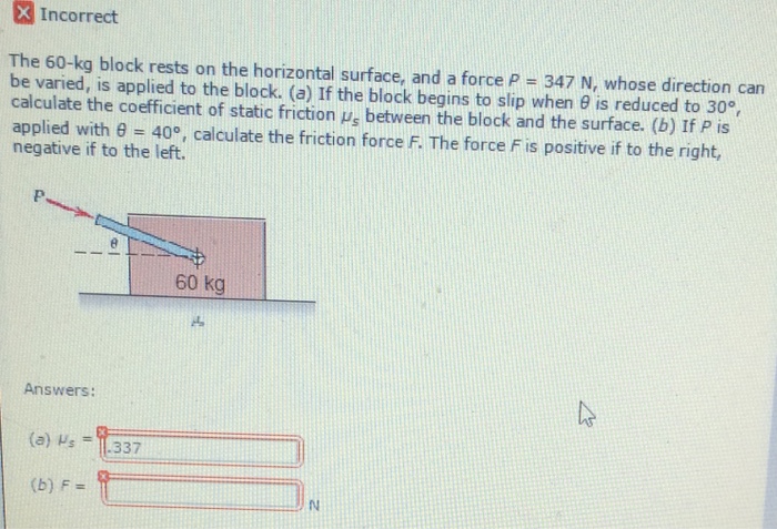 Solved The 60-kg block rests on the horizontal surface, and | Chegg.com