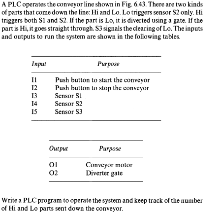 Solved A PLC operates the conveyor line shown in Fig. 6.43. | Chegg.com
