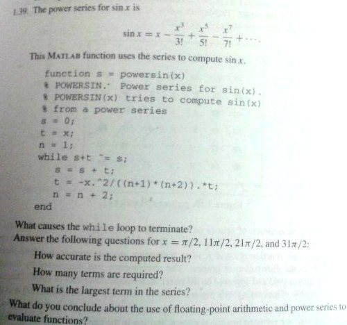 Solved The power series for sin x is This MATLAB function | Chegg.com