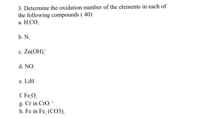 Solved Determine The Oxidation Number Of The Elements In