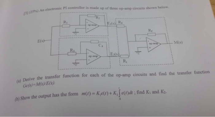 Solved An electronic PI controller is made up of three | Chegg.com
