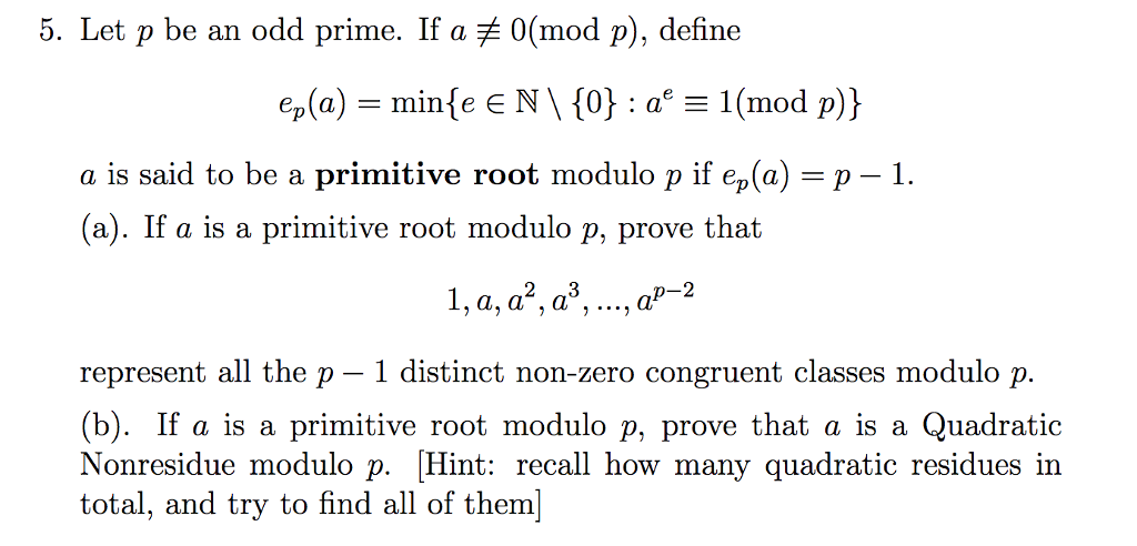 Solved Let p be an odd prime. If a notequivalence 0(mod p), | Chegg.com