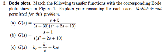 Solved 3. Bode plots. Match the following transfer functions | Chegg.com