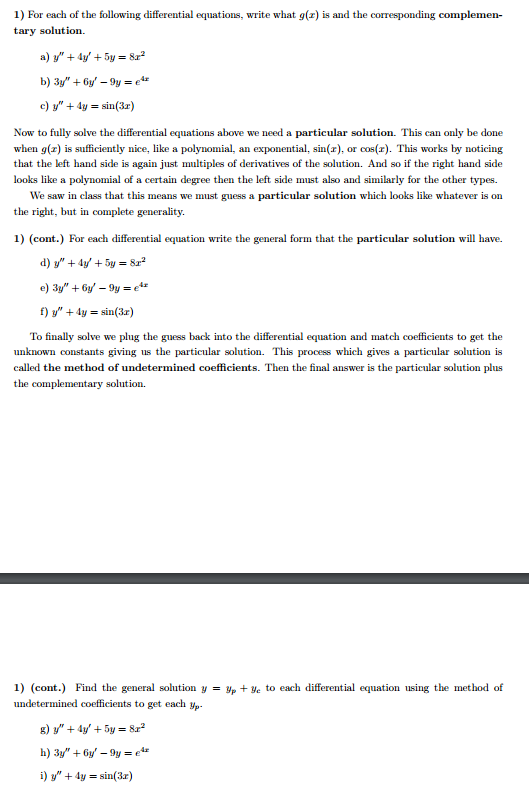 Solved For each of the following differential equations, | Chegg.com