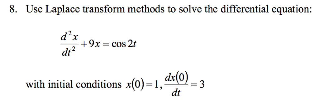 Solved 8. Use Laplace transform methods to solve the | Chegg.com