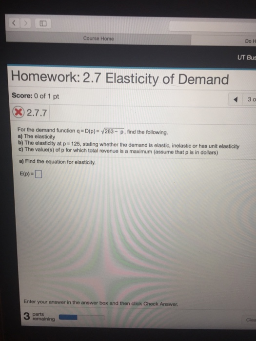 Solved For The Demand Function Q Dp Squareroot 263 