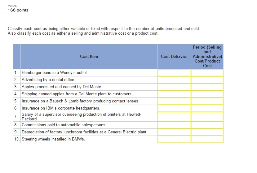 Solved Classify each cost as being either variable or fixed | Chegg.com