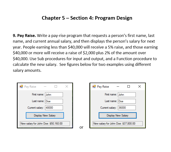 Solved Chapter 5 - Section 4: Program Design 9. Pay Raise. | Chegg.com