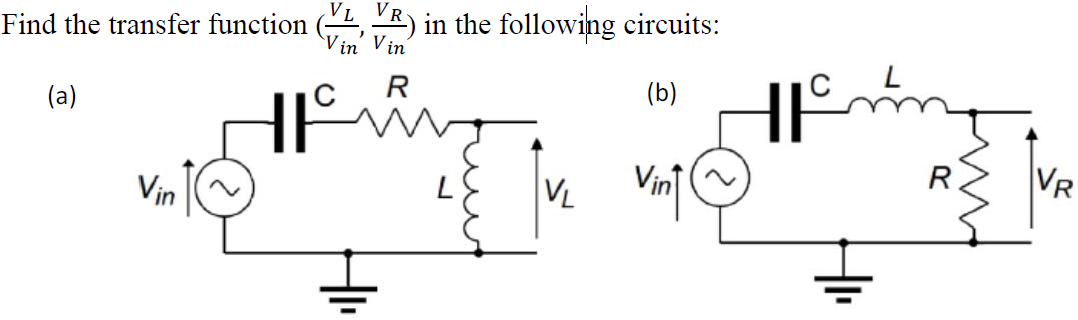 Solved Find the transfer function (VL/V in, VR/V in) in the | Chegg.com