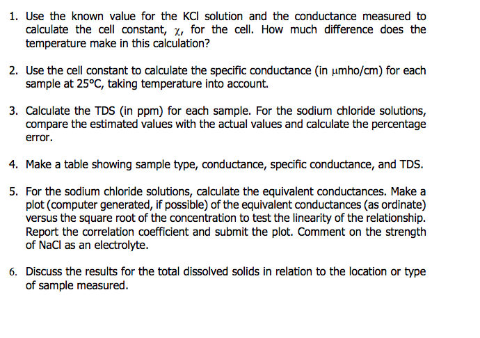 1. Use the known value for the KCl solution and the | Chegg.com