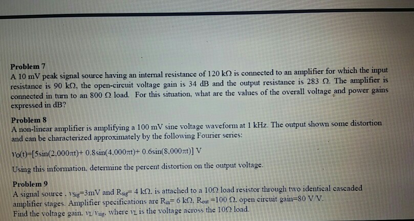 Solved Problem 7 A 10 mV peak signal source having an | Chegg.com