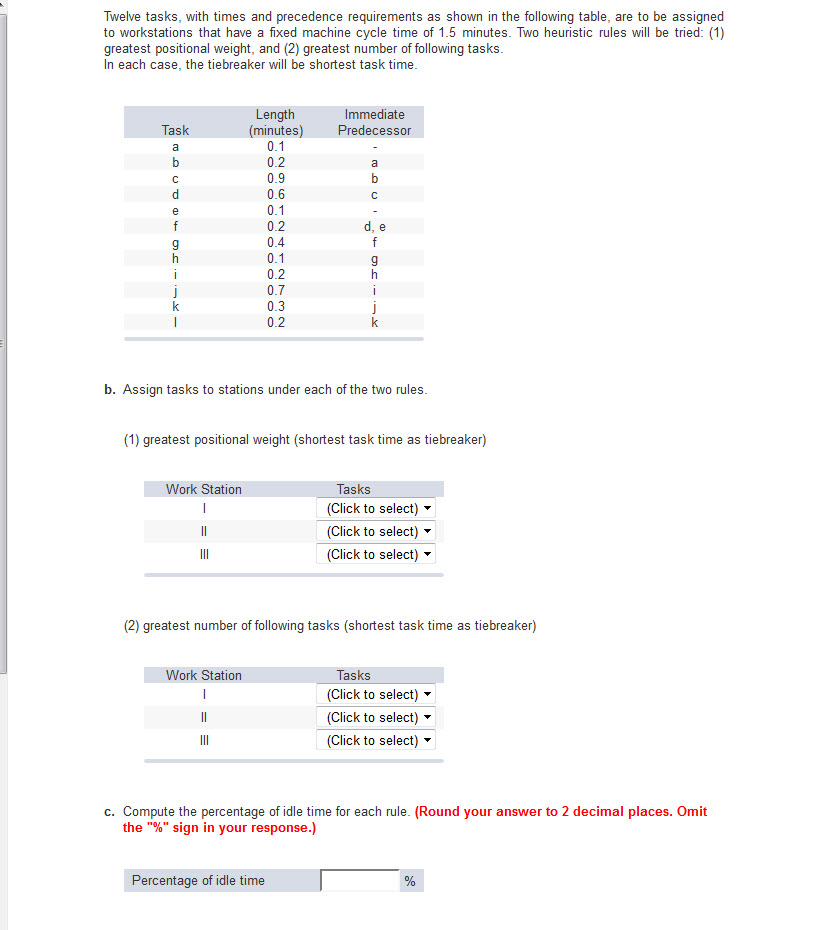 Solved Twelve tasks, with times and precedence requirements | Chegg.com