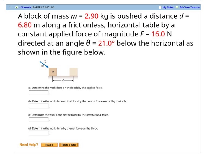 Solved A block of mass m = 2.90 kg is pushed a distance d = | Chegg.com