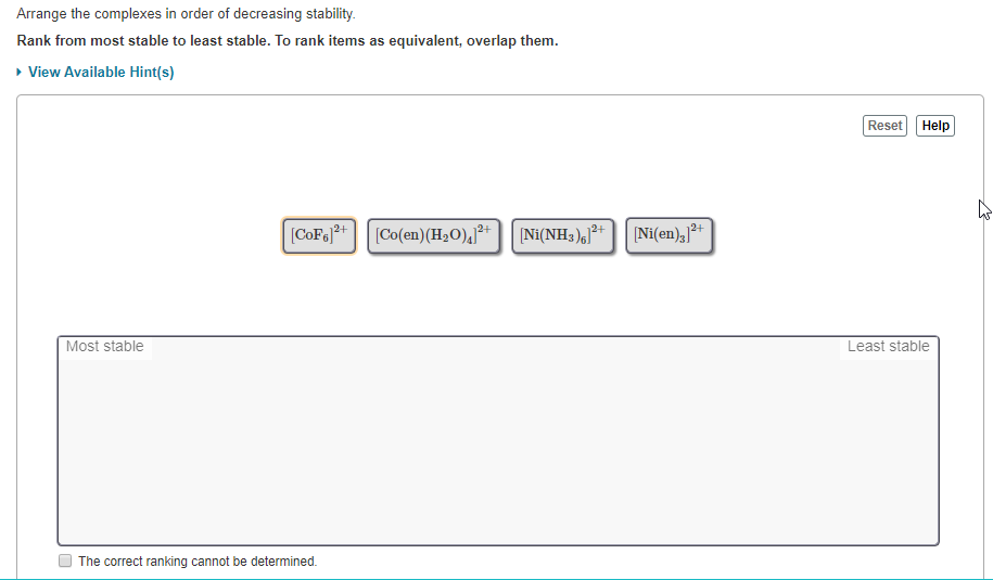 Solved Arrange the complexes in order of decreasing | Chegg.com