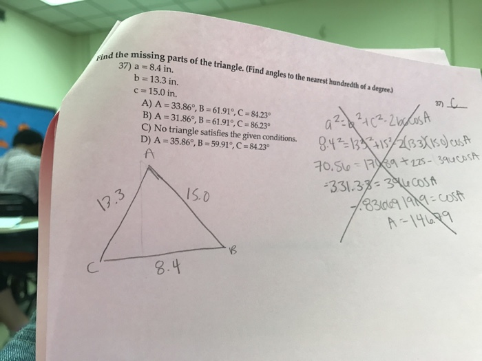 Solved Find the missing parts of the triangle. (Find angles | Chegg.com