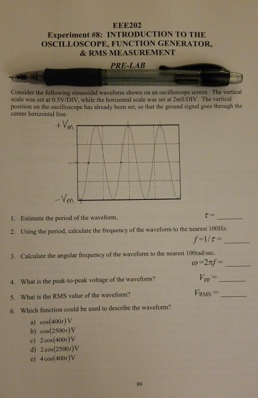 Solved EEE202 Experiment #8: INTRODUCTION TO THE | Chegg.com