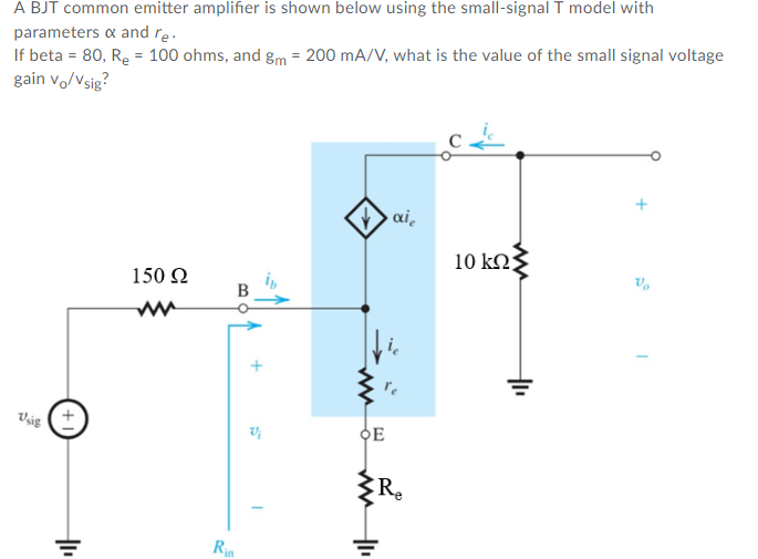 Solved A BJT common emitter amplifier is shown below using | Chegg.com