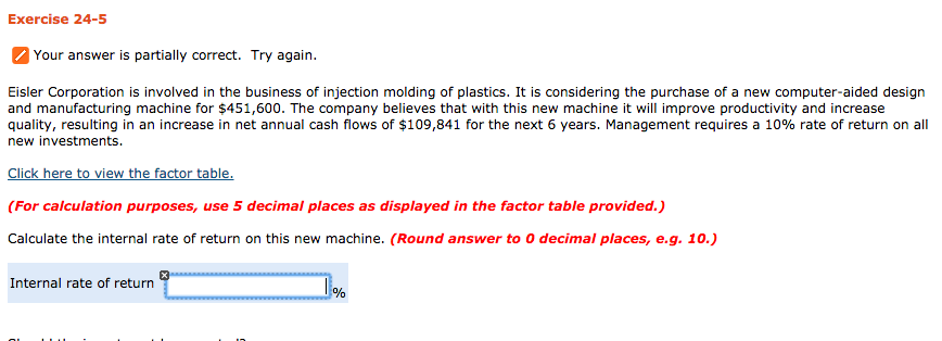 Solved Exercise 24-5 Your answer is partially correct. Try | Chegg.com