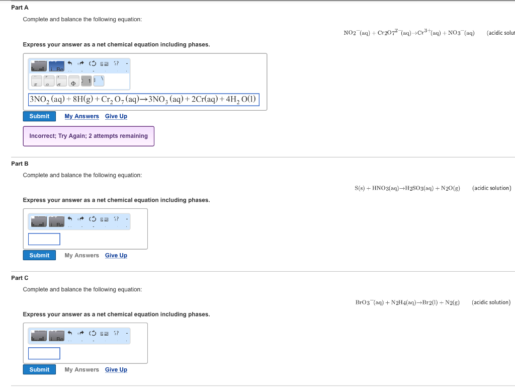 Solved Part A Complete and balance the following equation: | Chegg.com