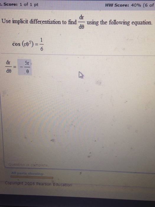 Solved Use implicit differentiation to find dr/d theta using | Chegg.com