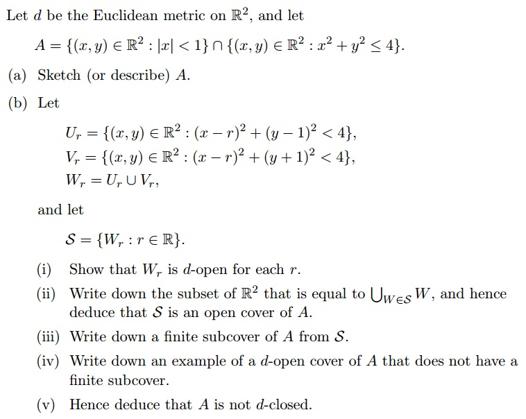 Solved Let d be the Euclidean metric on R^2, and let A = | Chegg.com