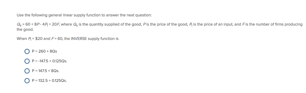 Solved Use The Following General Linear Supply Function To 9514