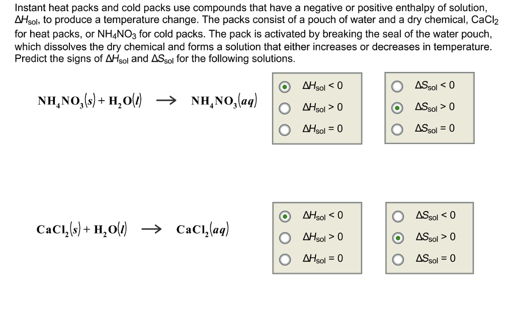 Solved Instant heat packs and cold packs use compounds that | Chegg.com