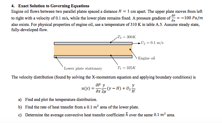 Solved 4. Exact Solution to Governing Equations Engine oil | Chegg.com